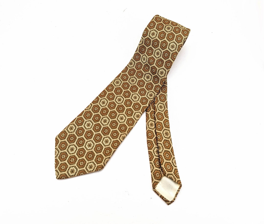 1960s-70s Mod Silk Blend Tie Mad Men Era Mid Century Modern Gold and ...