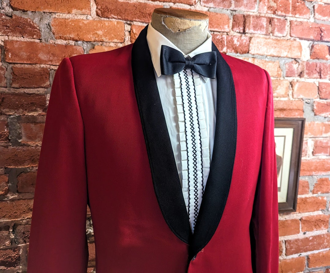 1950s Vintage Red Tuxedo Jacket Men's Shawl Collar Formal Eton Jacket ...