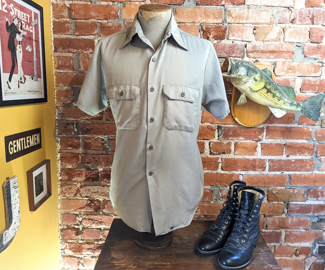 1960s-70s Vintage Men's Work Shirt Gray Short Sleeve Auto Mechanics ...