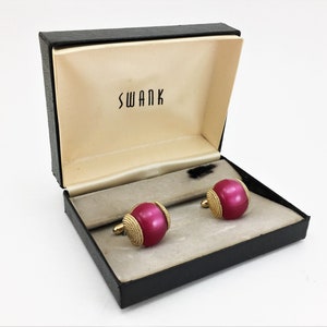 1970s SWANK Gold Cufflinks Men's Vintage Faux Star Ruby Stone & Gold ...