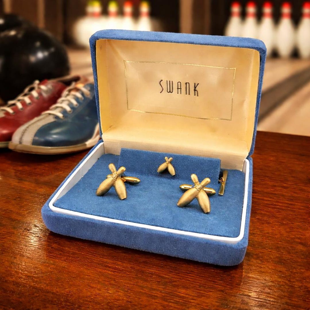 1960s SWANK Bowling Pin Cufflinks & Tie Pin Set Mid Century Vintage ...