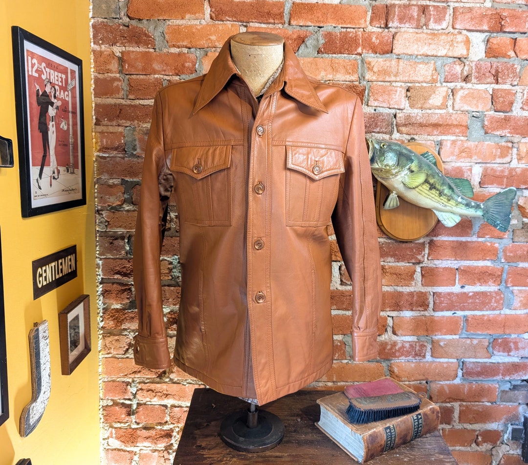 1970s Men's Leather Jacket Vintage Like New 70s Disco Era 4 Button ...