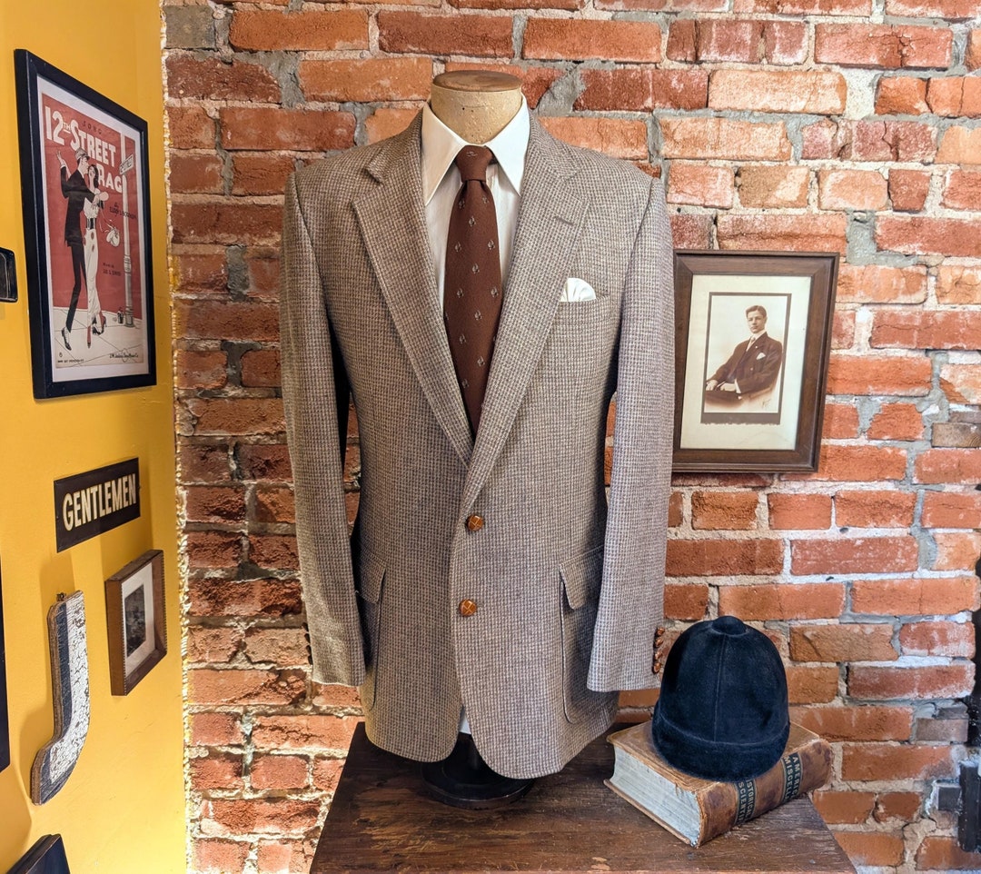1970s Vintage 100% Pure Wool TWEED Suit Jacket Men's Light Brown Blazer ...