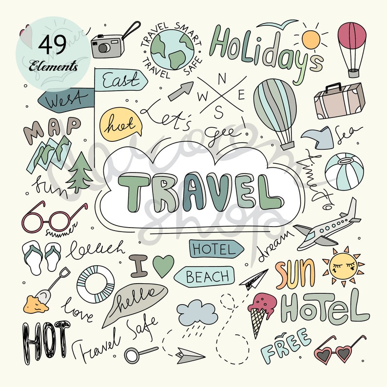Travel Doodle Vector Icons,traveling Clip Art,summer Doodle Icons ...