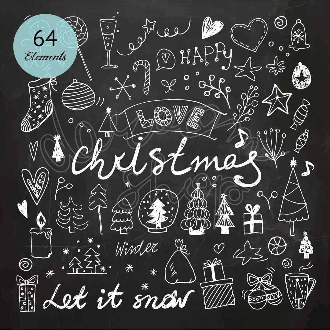 Hand Drawn Chalkboard Christmas Doodles/vector Clip Art/chalk Drawing ...