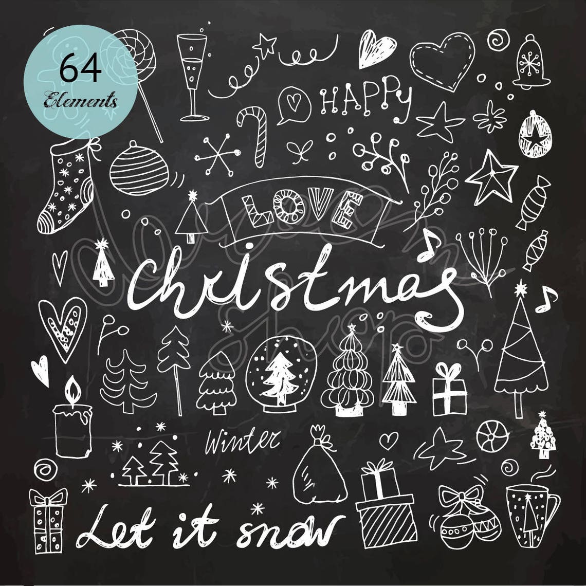 Hand Drawn Chalkboard Christmas Doodles/vector Clip Art/chalk Drawing ...