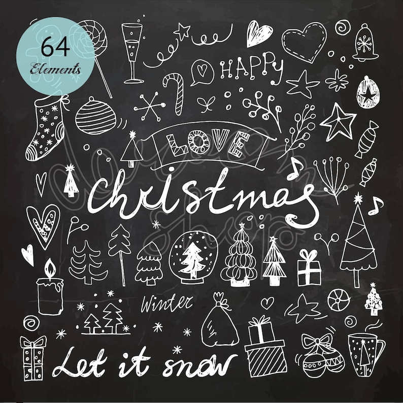 Hand Drawn Chalkboard Christmas Doodles/vector Clip Art/chalk Drawing ...