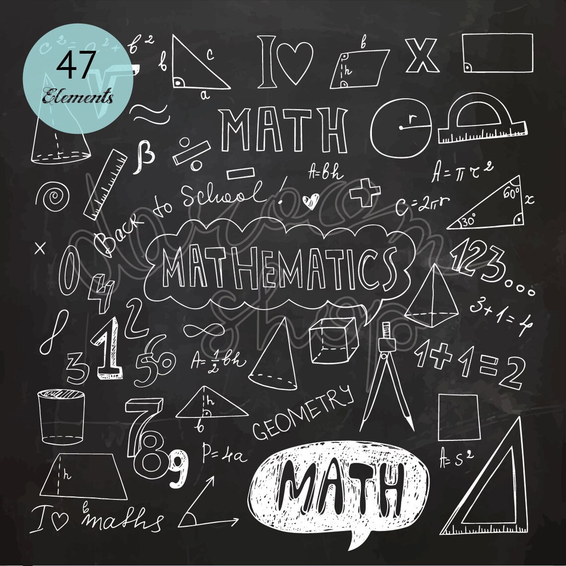 Chalkboard Hand Drawn Mathematics Clip Art/math Elements and Symbols ...