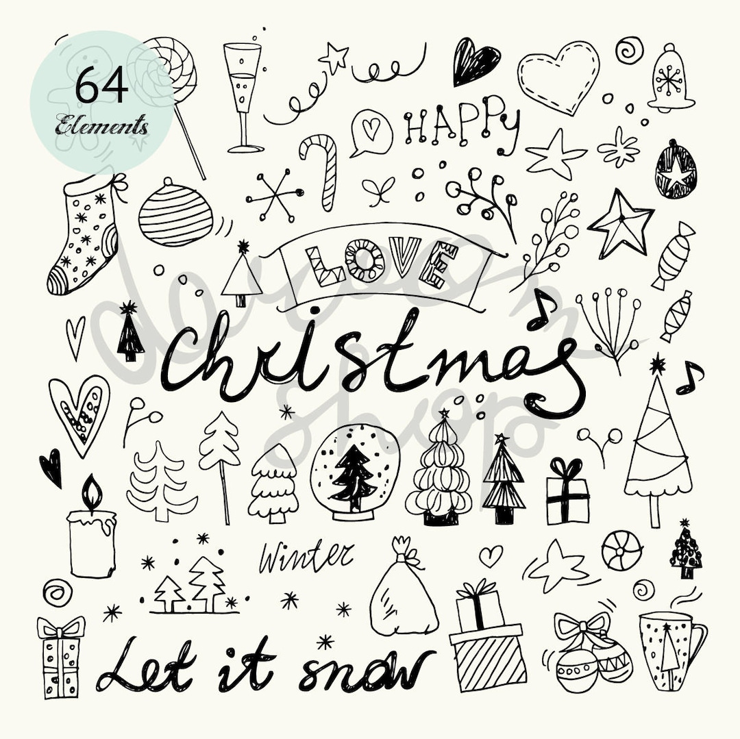 Hand Drawn Christmas Doodles/vector Clip Art Set/pencil Drawing/epspng ...