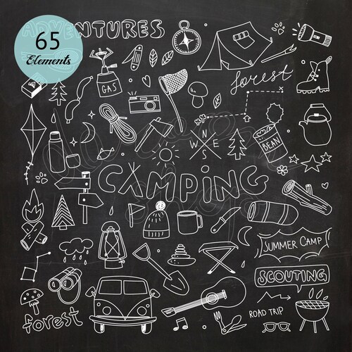 CAMPING ADVENTURE Doodle Vector Icons. Nature Mountain Day - Etsy