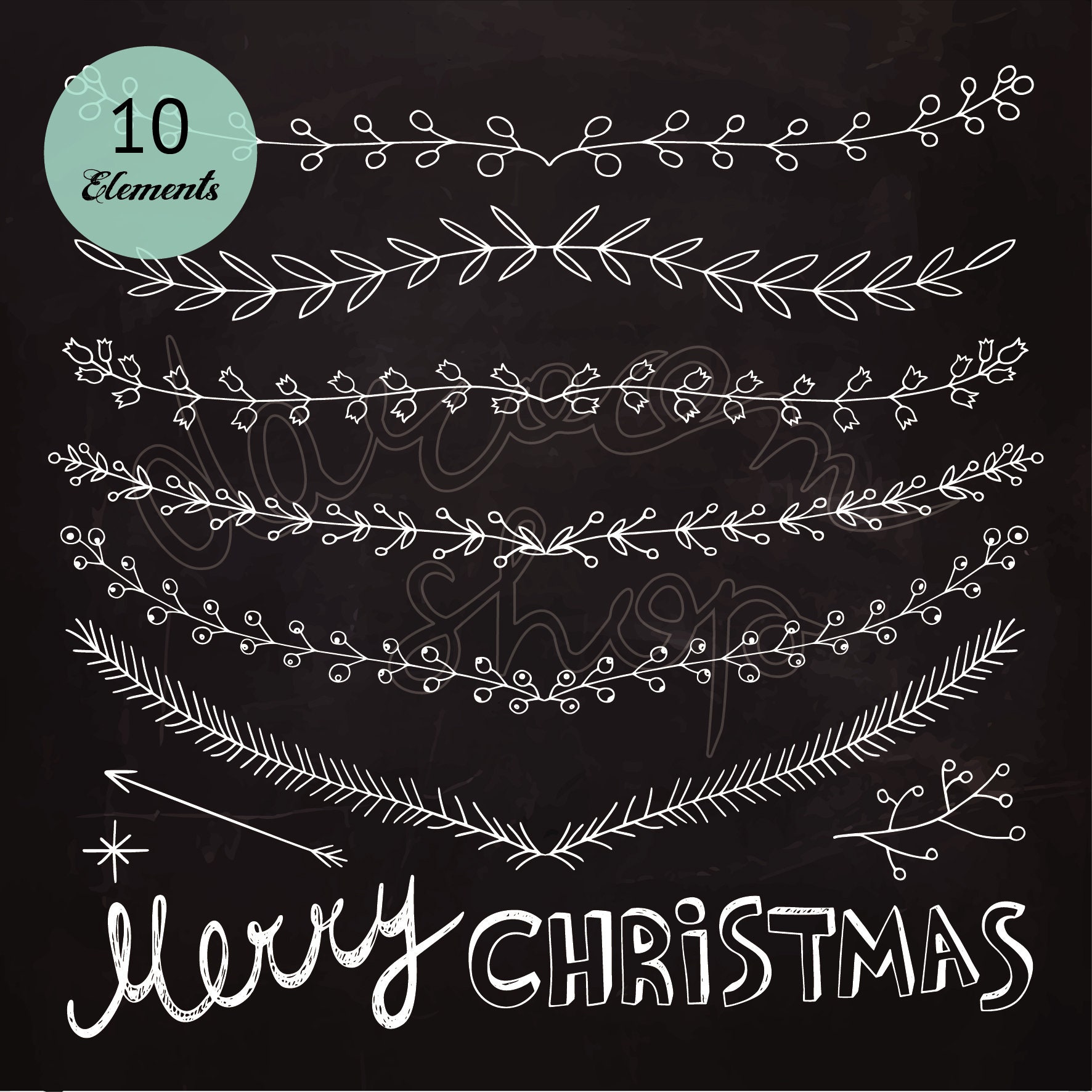 Chalkboard Christmas Clipart Christmas Floral Doodles - Etsy