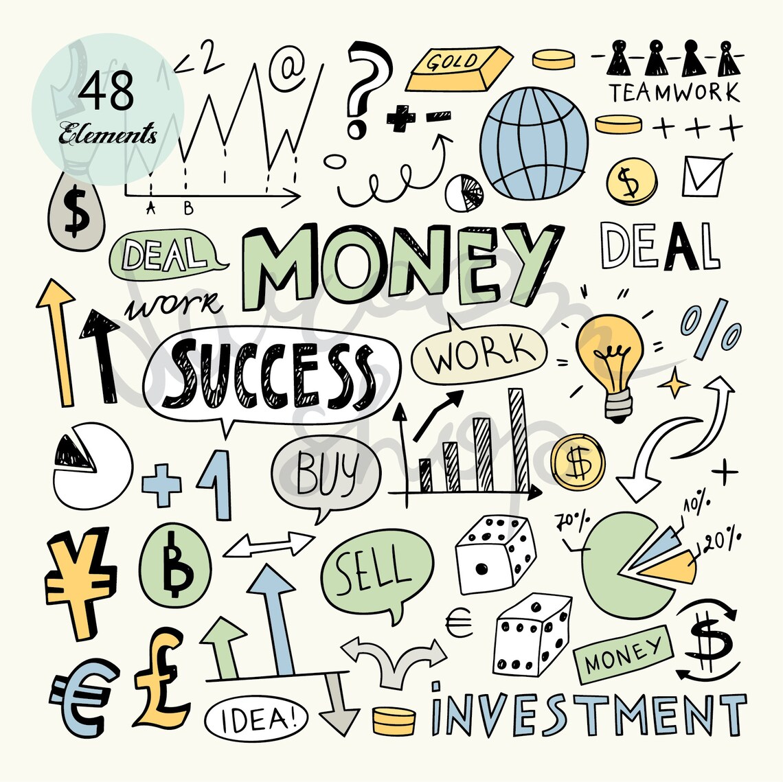 Hand Drawn Business Infographic,money Clip Art Sign,currency Symbols ...