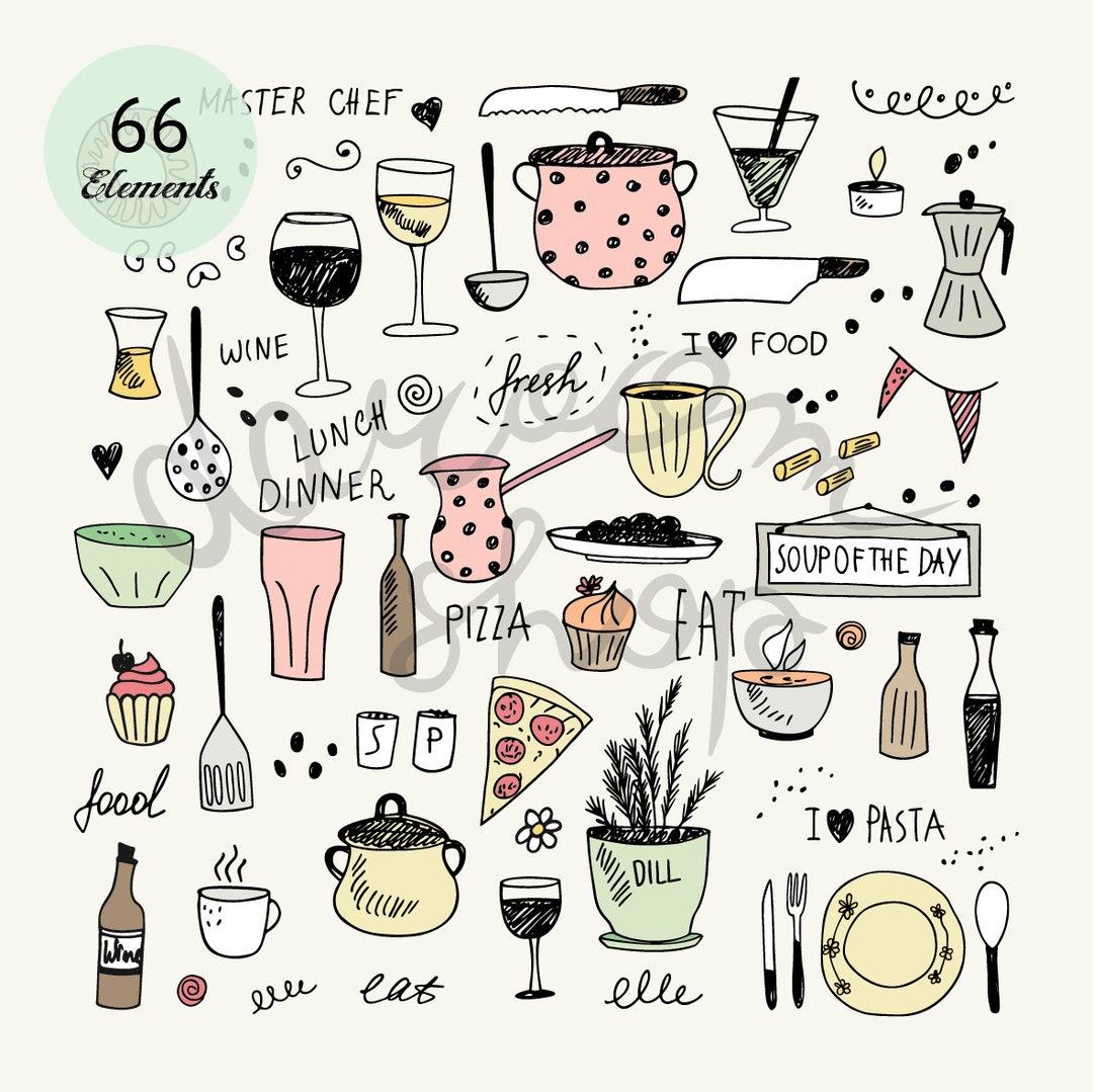 Cooking Doodle Clip Art/hand Drawn Kitchenware/kitchen Clipart/food ...