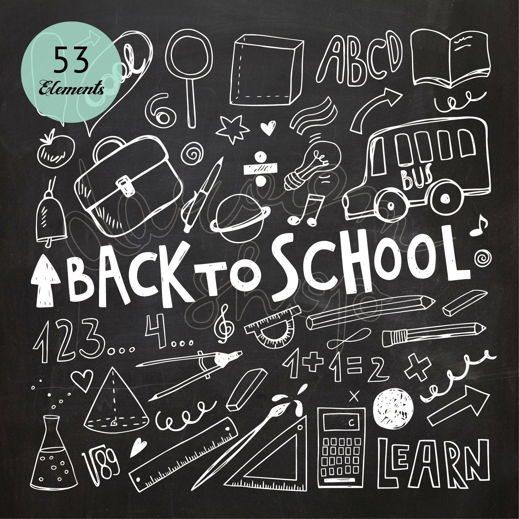 Chalk Hand Drawn School Clip Art/chalkboard Clipart/doodle Collection ...