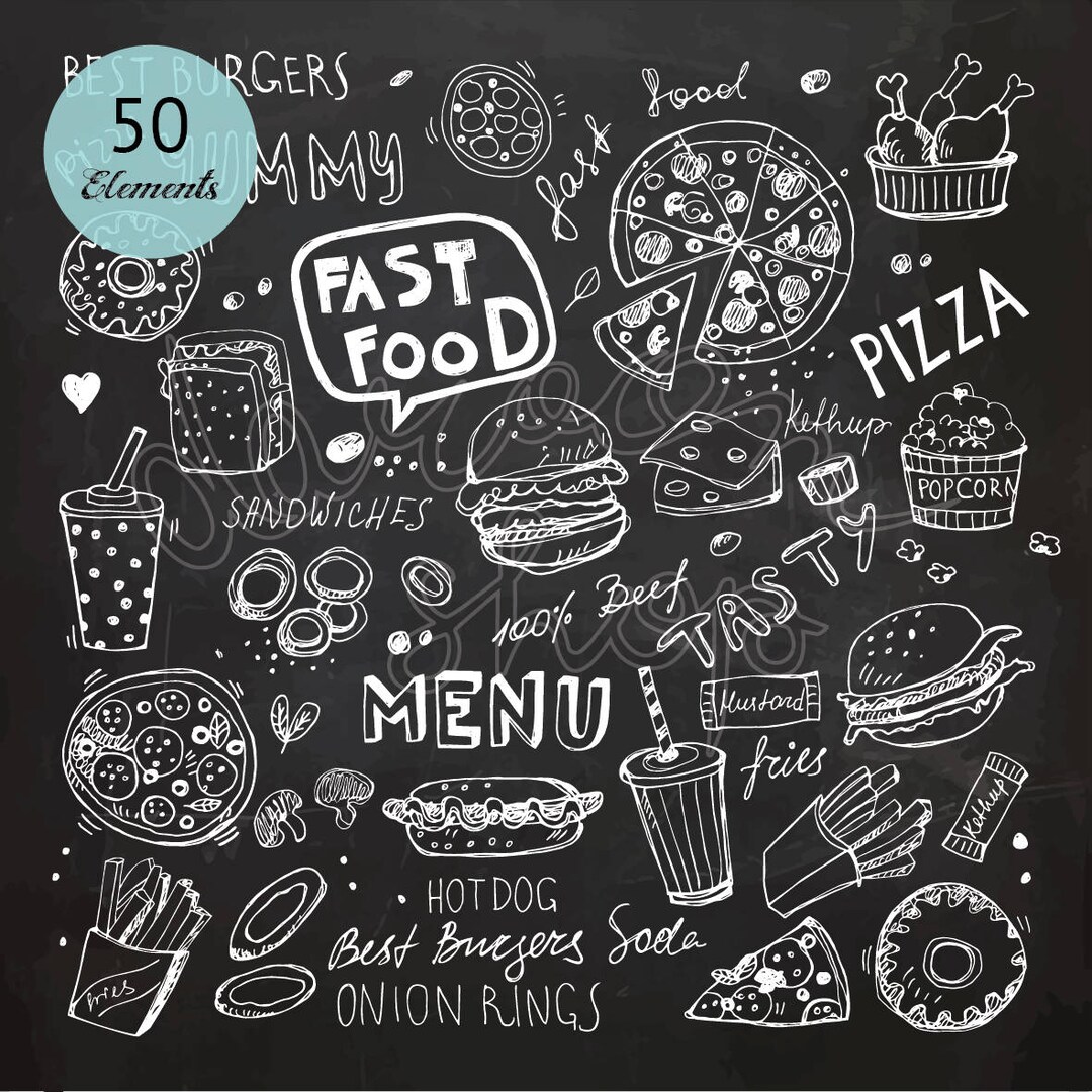 Chalk Hand Drawn Fast Food Clip Art/chalkboard Clipart/doodle ...