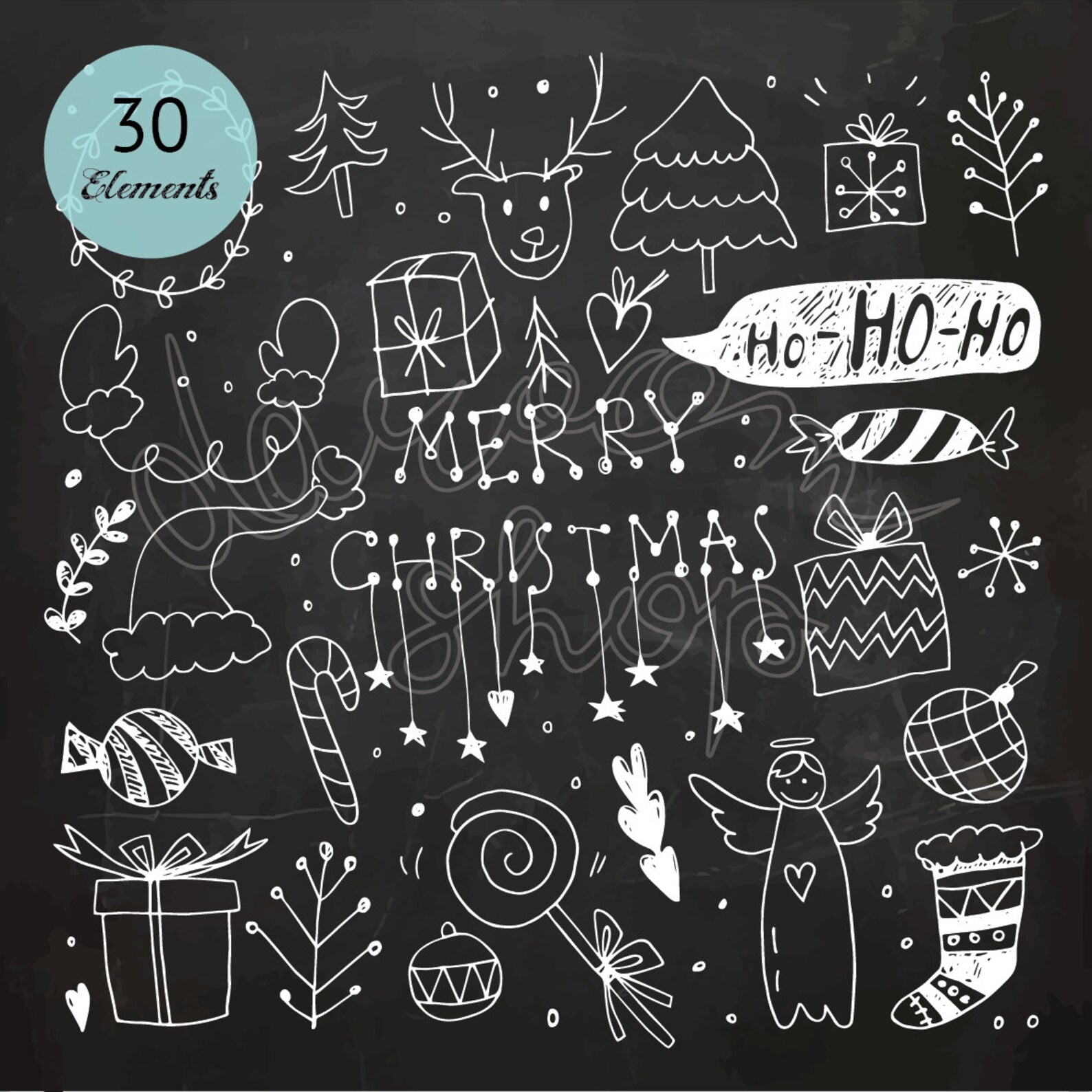 Chalkboard Christmas Clipart Hand Drawn Clipart Christmas Doodles ...