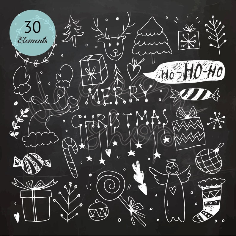 Chalkboard Christmas Clipart Hand Drawn Clipart Christmas Doodles ...