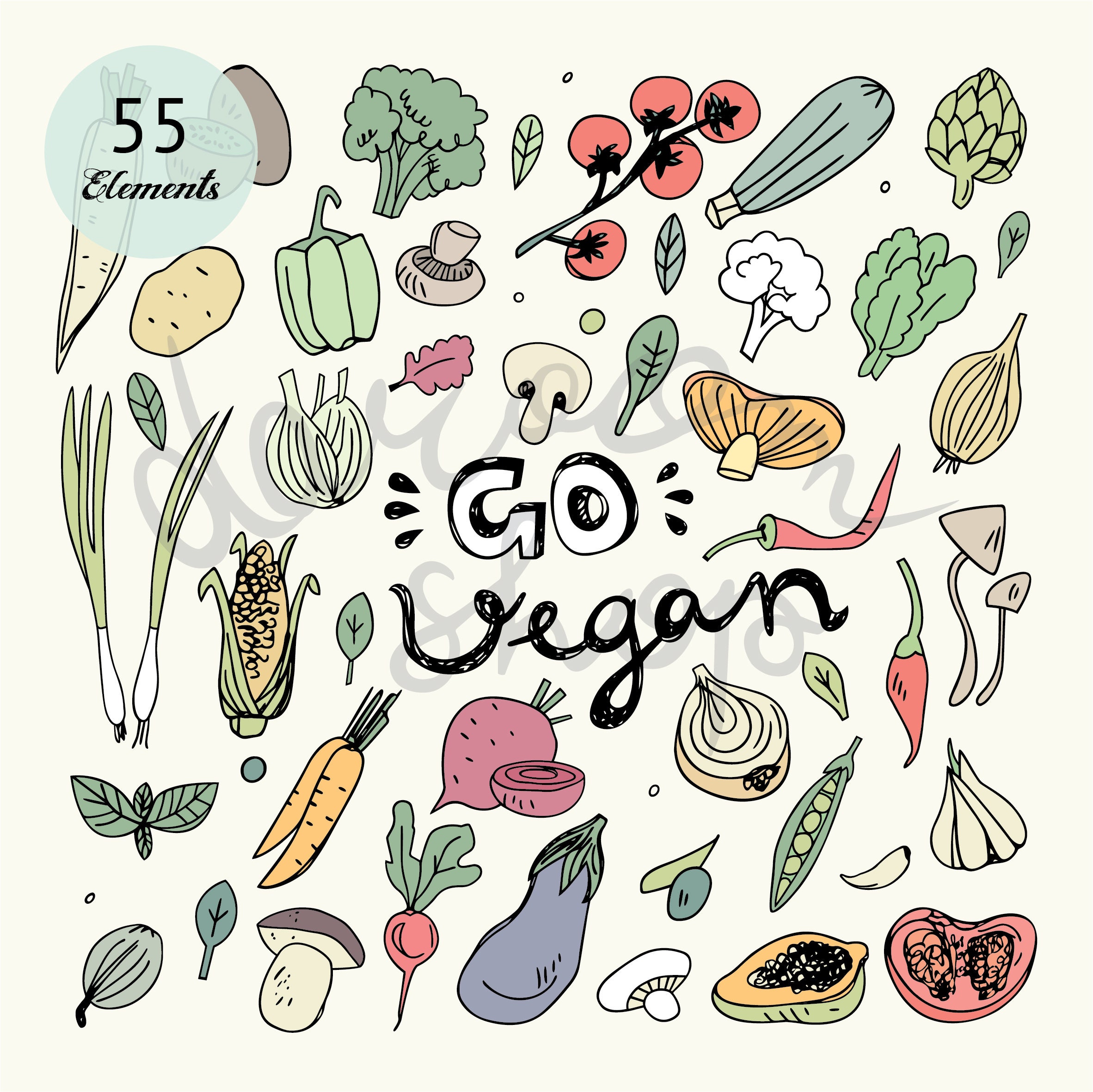Hand gezeichnet Vegan Essen ClipArt, Gemüse Doodle Sammlung, EPS PNG ...