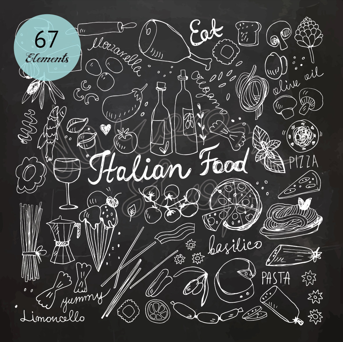 Chalkboard Italian Food Doodles/hand Drawn Clip Art Set/vector EPS Png ...