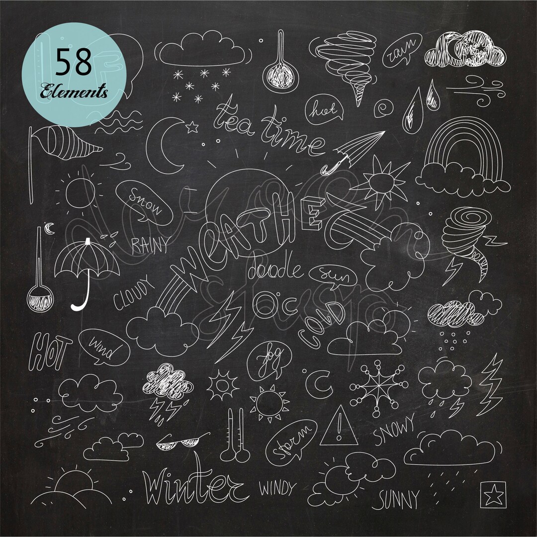 Weather Clip Art/chalk Drawing/weather Forecast Symbols/meteorology ...