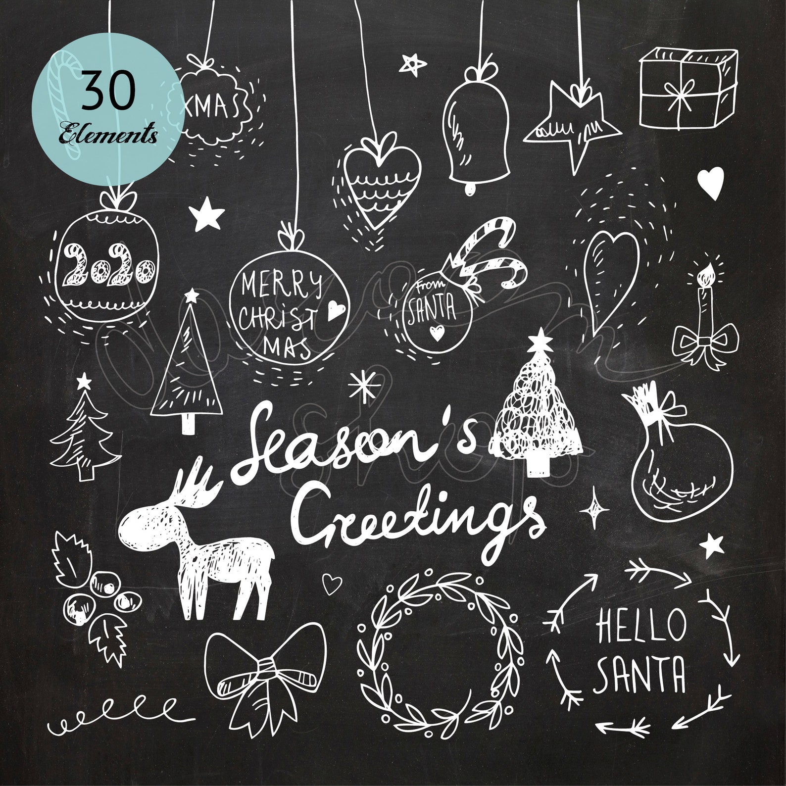 Chalkboard Christmas Clipart New Year Doodles 2019 Clip Artcollection ...