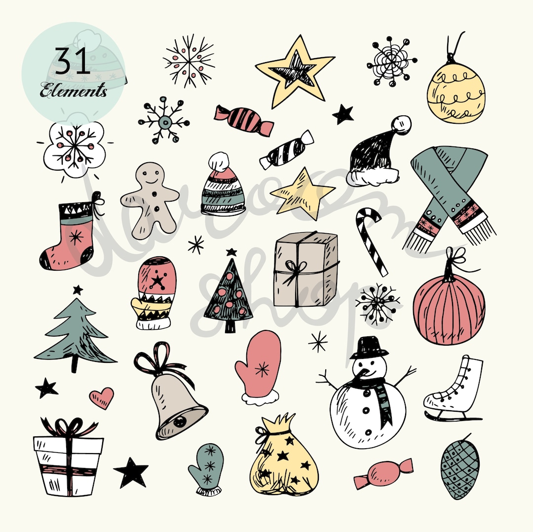 Hand Drawn Christmas Doodles,clip Art Set,christmas Clipart,xmas ...