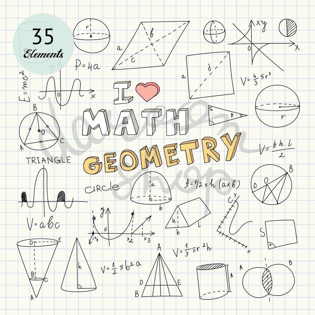 Hand Drawn Mathematics Geometry Clip Art Math Elements and Symbols Back ...