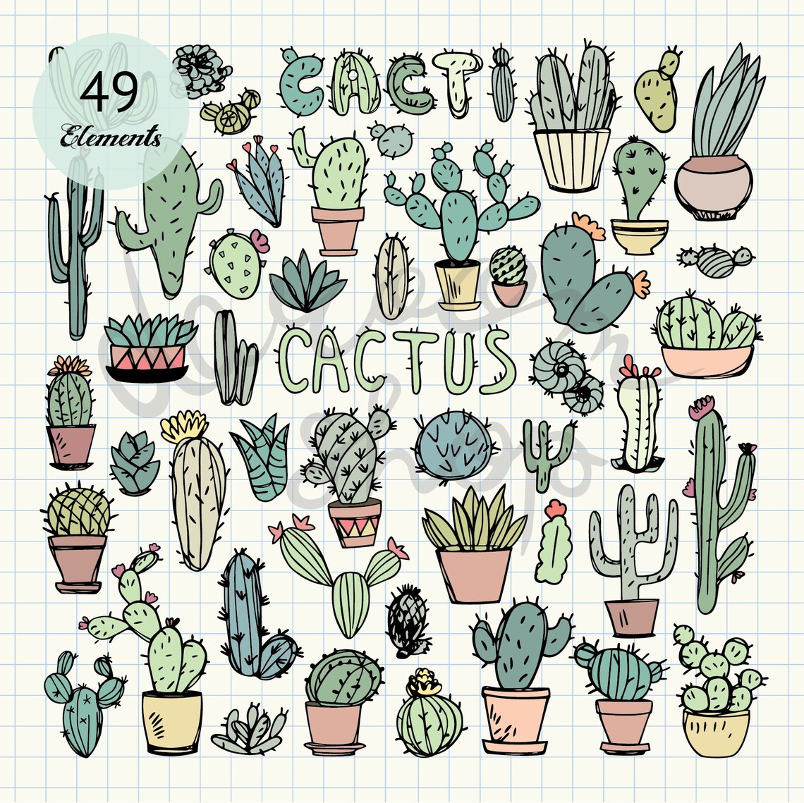 Doodle Cactus Clip Art,digital Cacti Clipart,succulent Doodle ...