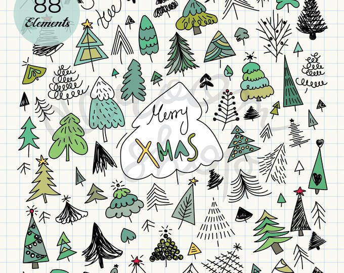 Hand Drawn Christmas Tree/clip Art/xmas Doodles/christmas Tree Cartoon ...