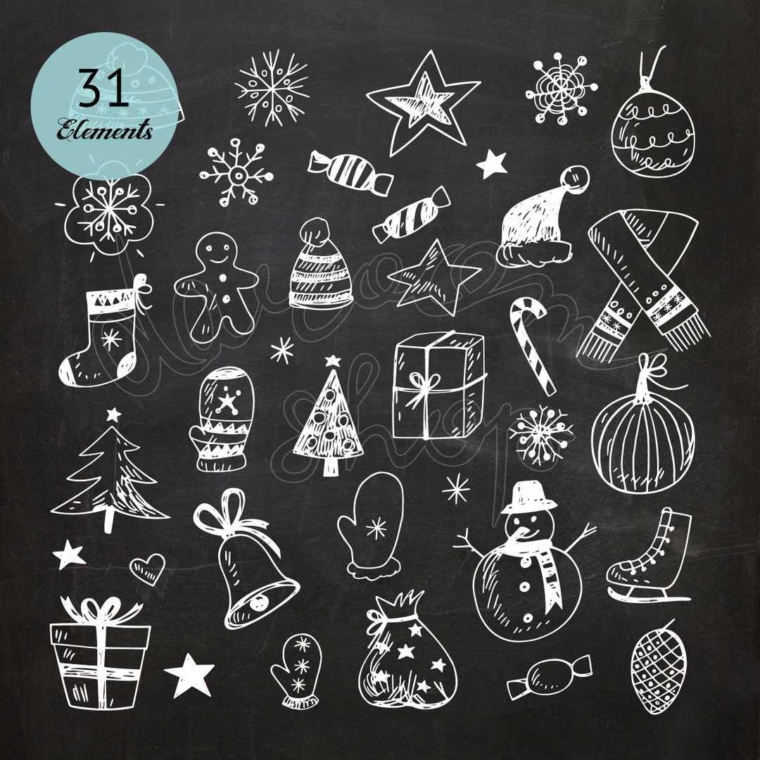 Chalkboard Christmas Doodles / Clip Art Set / Editable Vector EPS PNG ...
