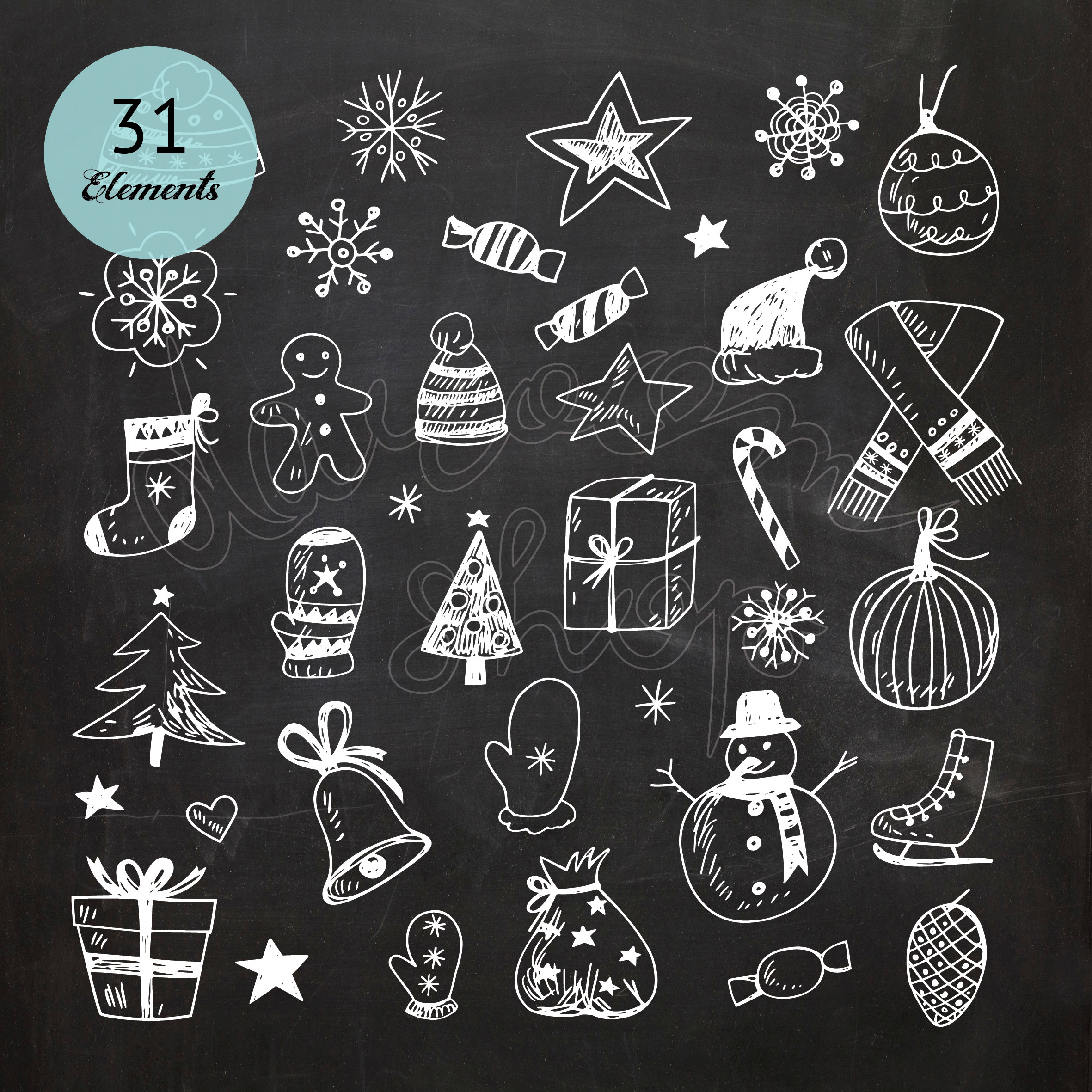 Chalkboard Christmas Doodles / Clip Art Set / Editable Vector EPS PNG ...