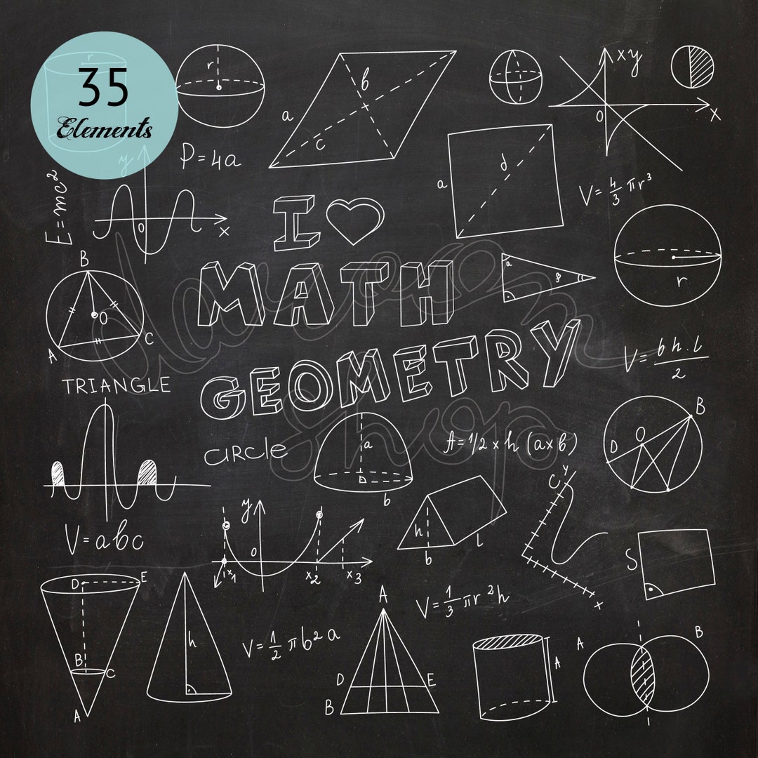 Chalkboard Hand Drawn Mathematics Clip Art/math Geometry Elements and ...