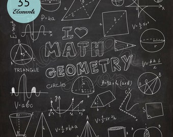 Hand Drawn Mathematics Geometry Clip Art Math Elements and | Etsy