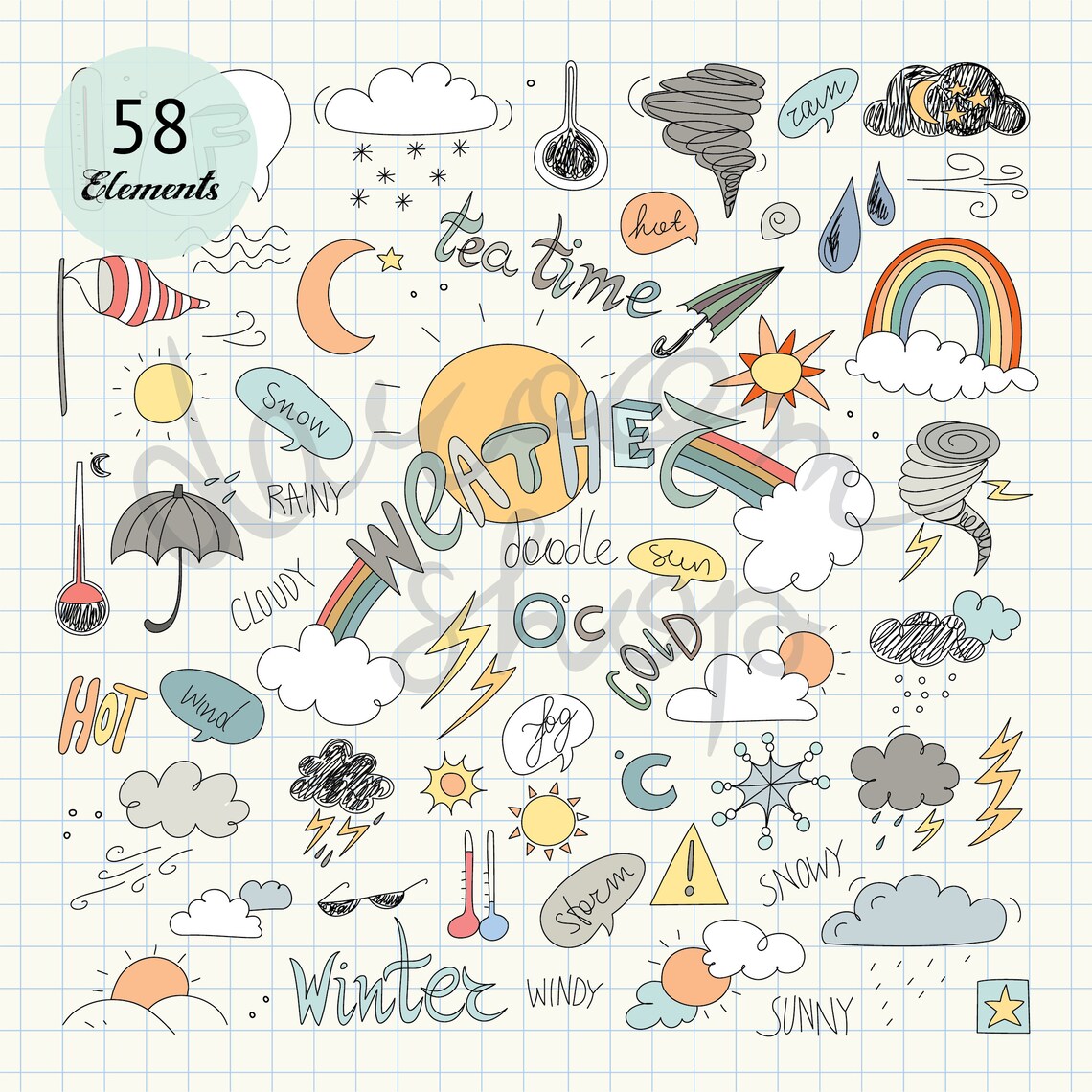 Weather/hand Drawn Weather Icons/clip Art Set/weather Doodles/weather ...