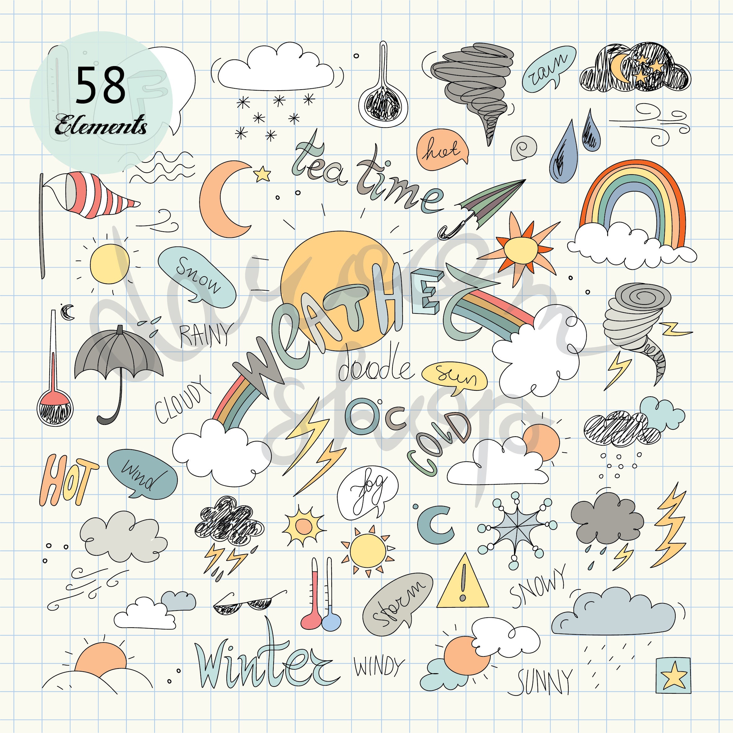 Weather/hand Drawn Weather Icons/clip Art Set/weather Doodles/weather ...
