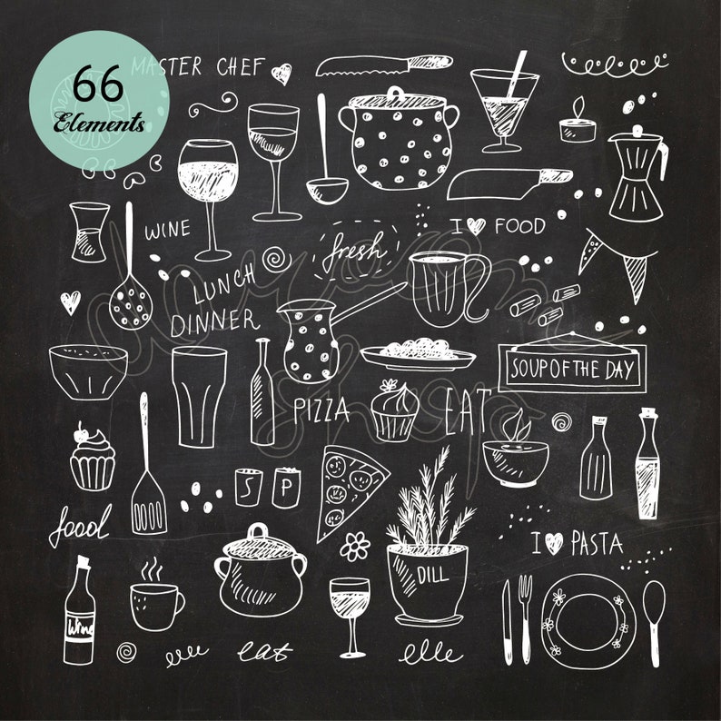 Chalk Drawing,hand Drawn Kitchenware,kitchen Doodle,food Clip Art ...