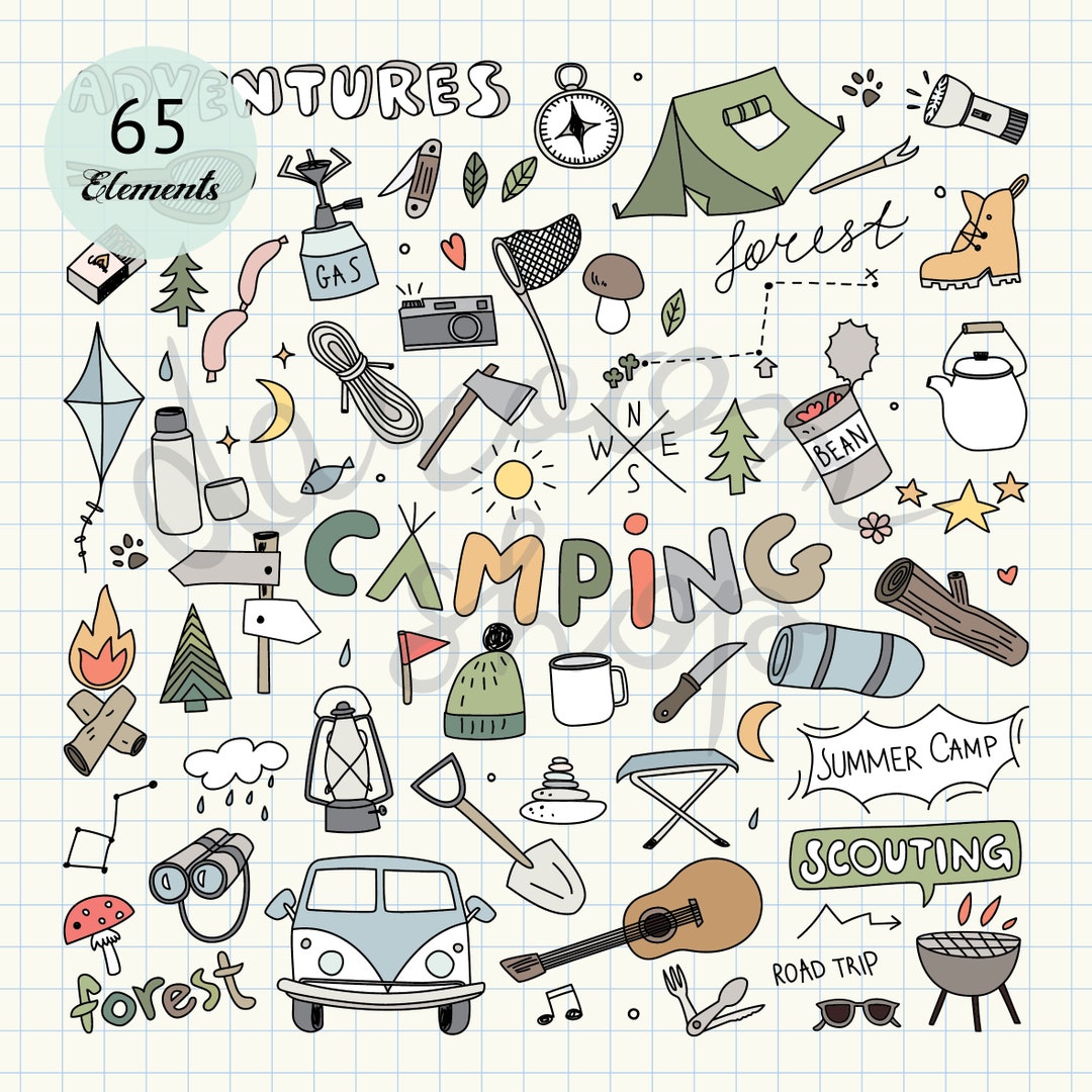 Camping Doodle Vector Icons,nature Camp,adventure Mountain Equipment ...