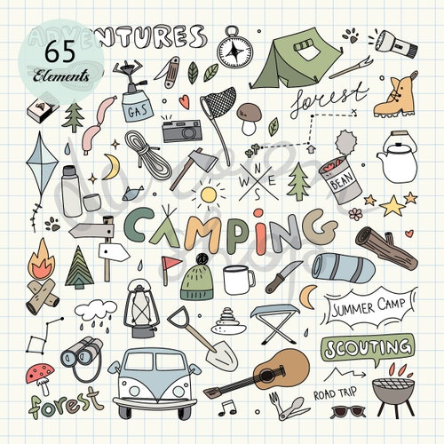 CAMPING ADVENTURE Doodle Vector Icons. Nature Mountain Day - Etsy