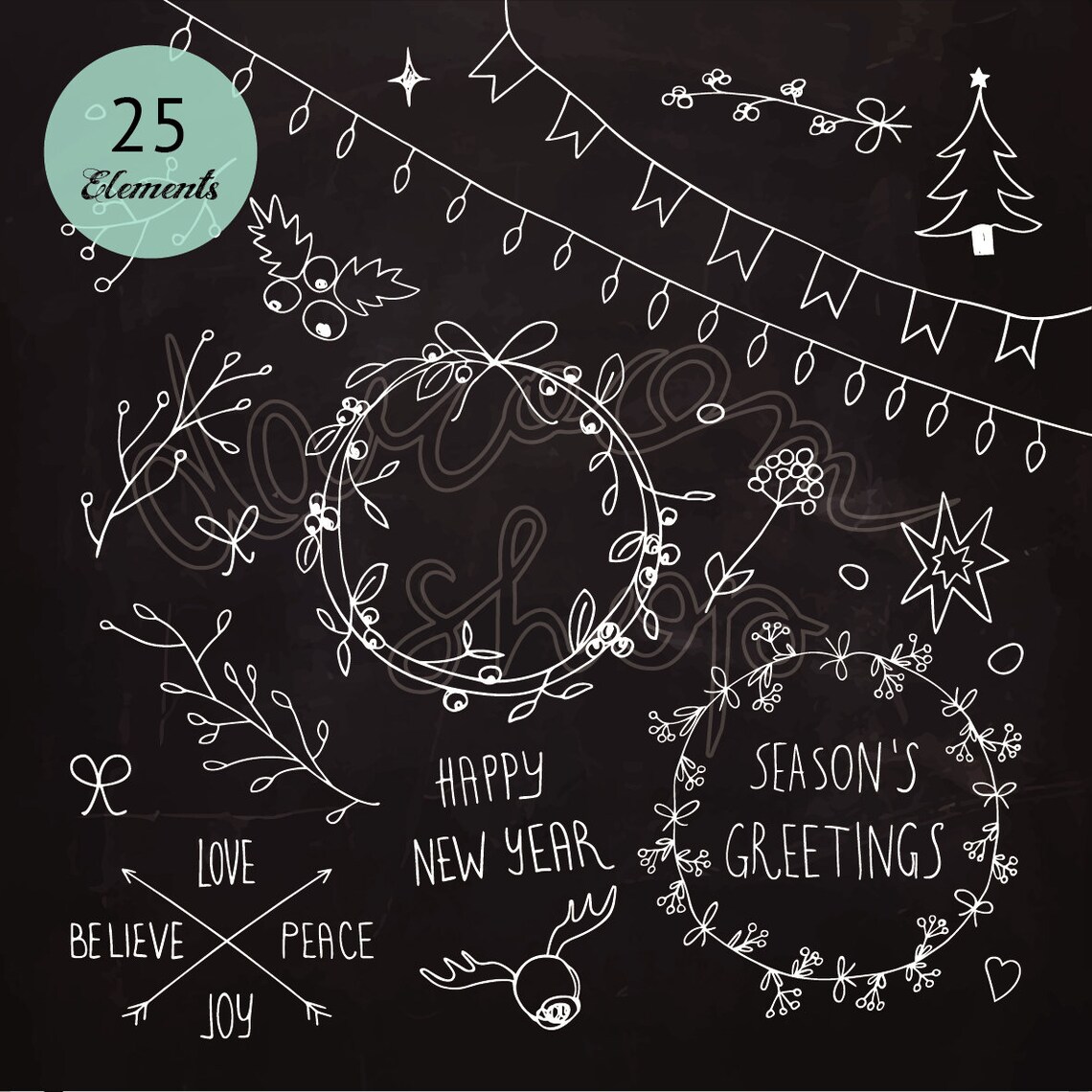 Chalkboard Christmas Clipart Christmas Doodles Happy New Year Christmas ...