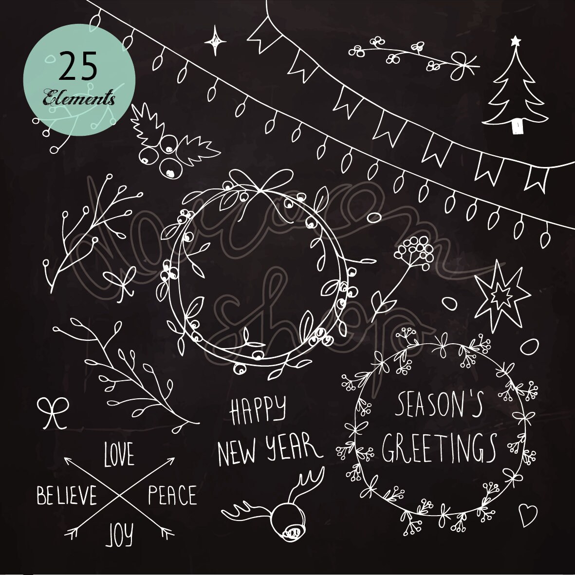Chalkboard Christmas Clipart Christmas Doodles Happy New Year Christmas ...