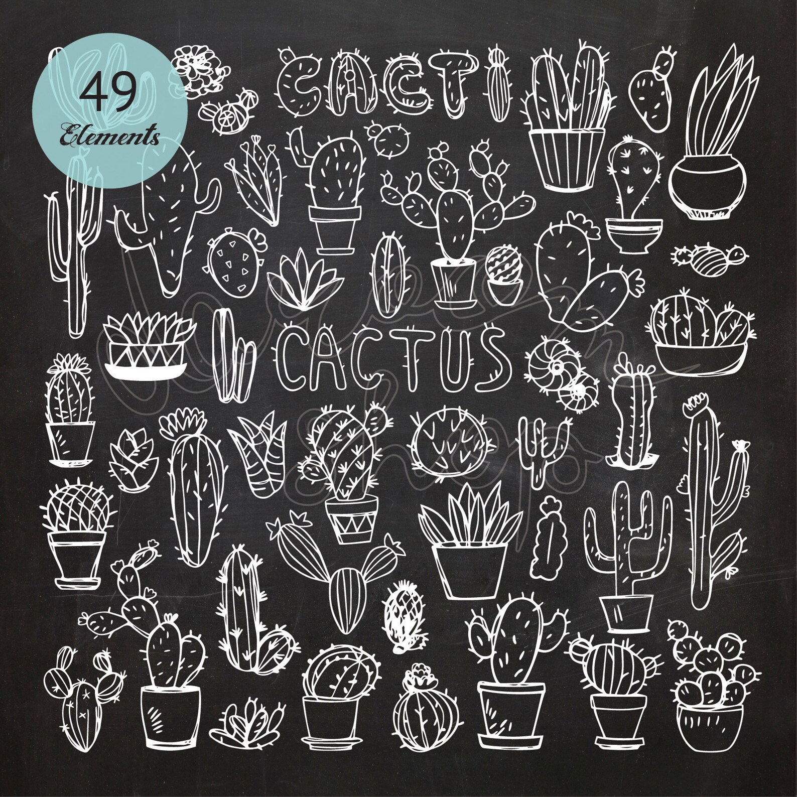 Chalk Doodle Cactus Clip Art,digital Cacti Clipart,chalkboard Succulent ...