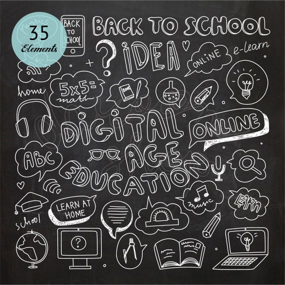 Chalk Hand Drawn School Clip Art/online Education | Etsy