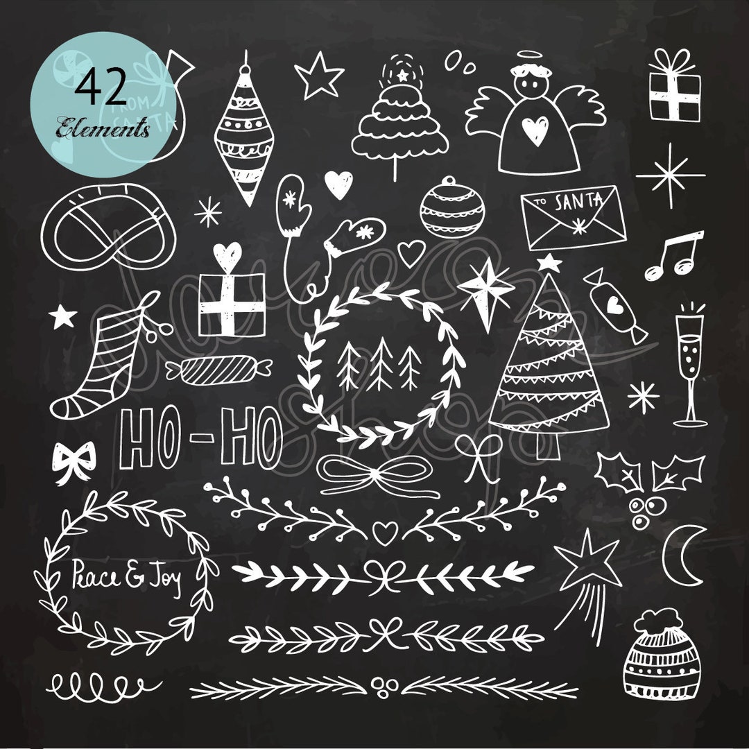 Chalkboard Christmas Clipart Christmas Doodles Collection PNG EPS ...