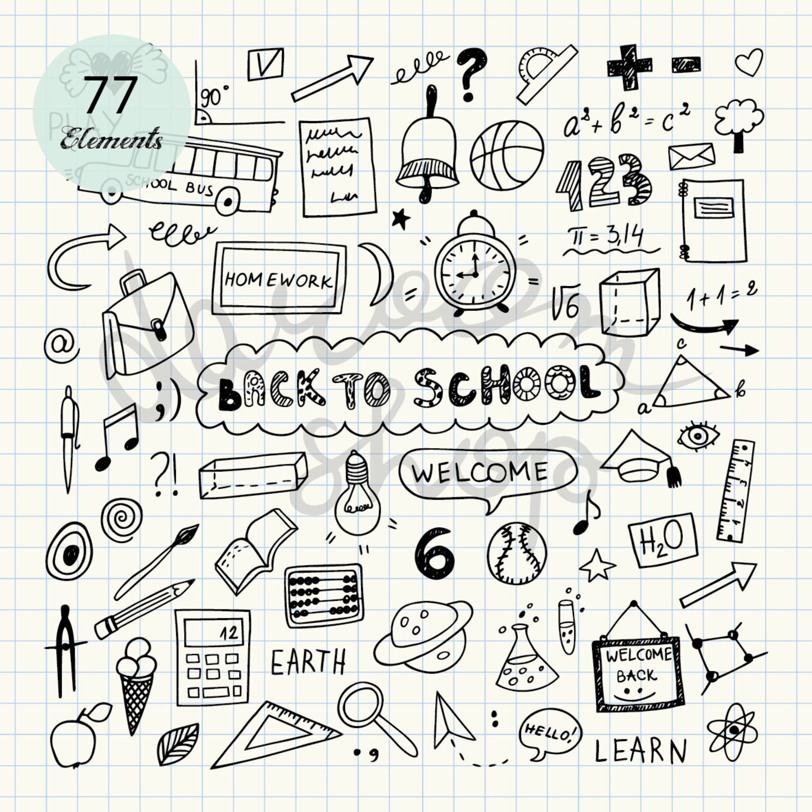 Hand Drawn School Clip Art Education Back to School Kids - Etsy Canada
