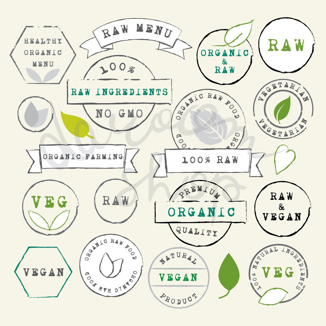 Organic and Raw Food Clipart/label Design/package Design Stickers Set ...