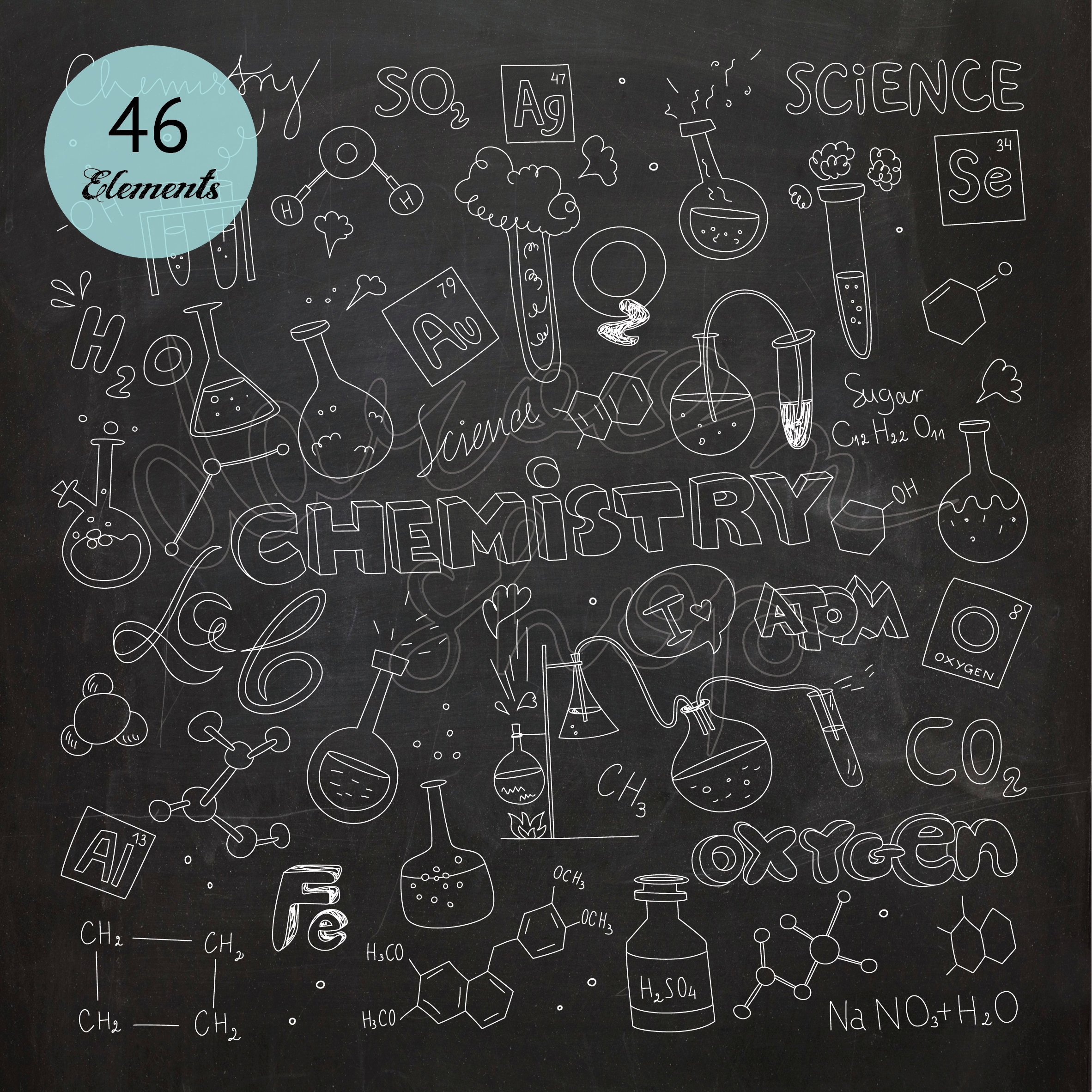 Chalk Hand Drawn Chemistry Clip Art/lab Elements and Symbols/back to ...