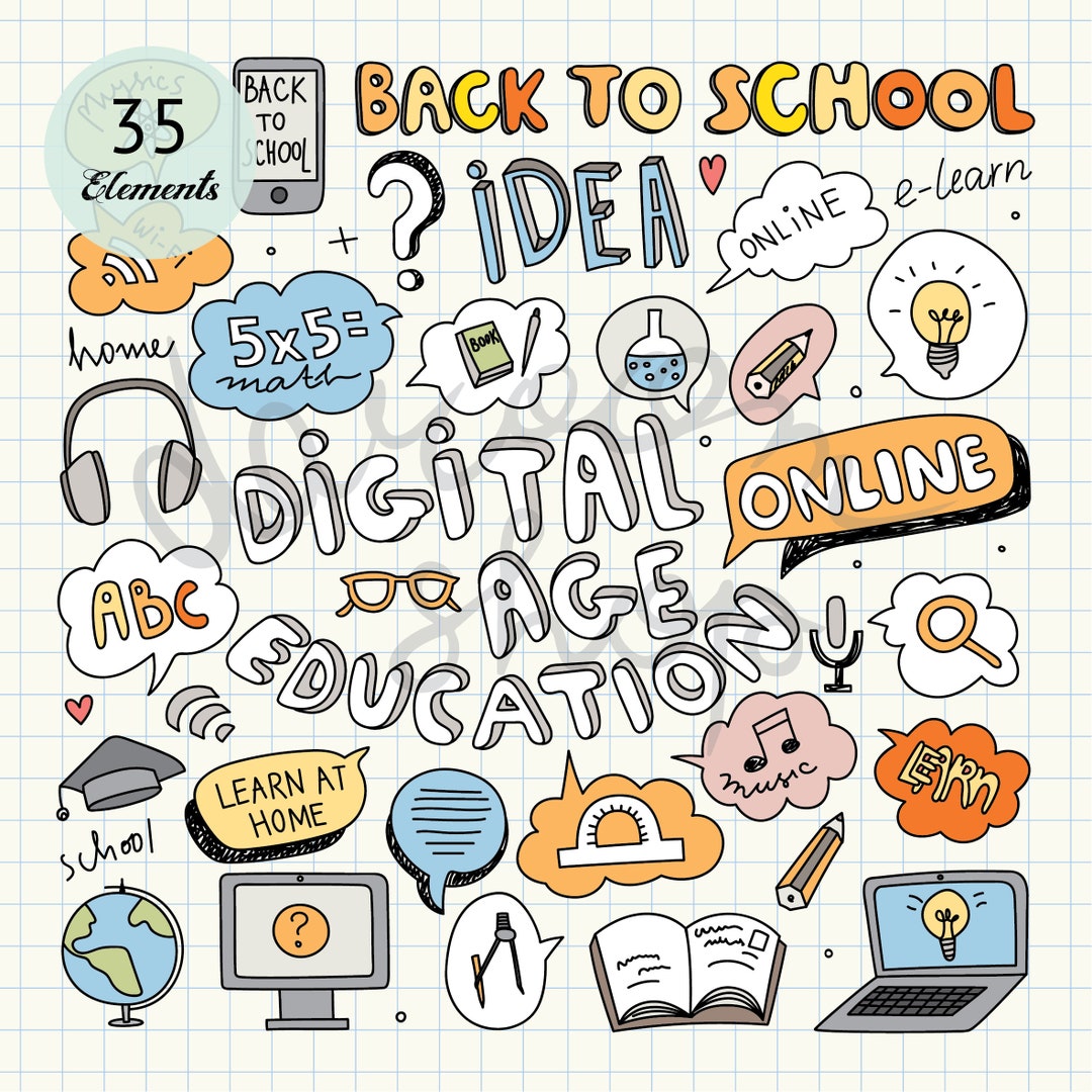Hand Drawn School Clip Art/online Education Elements and Symbols/e ...