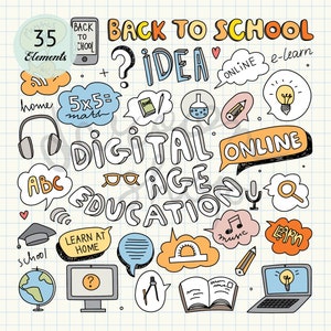 Hand Drawn School Clip Art/online Education Elements and Symbols/e ...