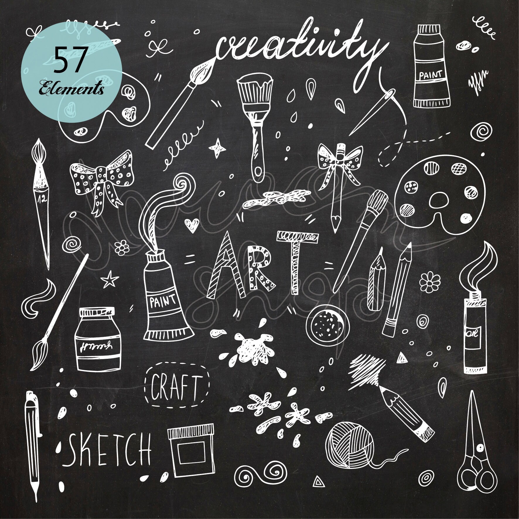 Chalkboard Art and Craft Symbols,art Clipart Doodles,chalk Drawing,clip ...