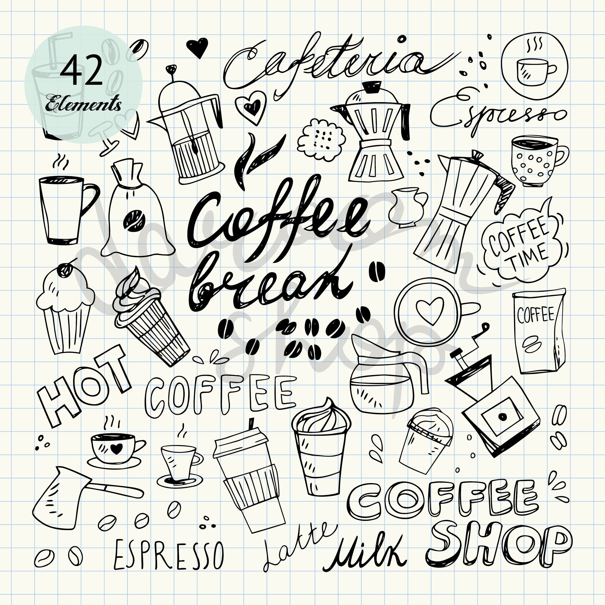 Hand Drawn Coffee Shop Doodles,coffee Clip Art,coffee Clipart Doodle ...